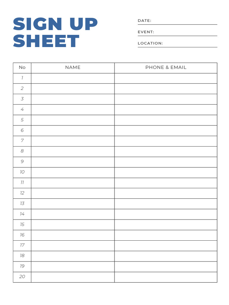 Beige and Blue Minimalistic Sign Up Sheet PDF | PDF