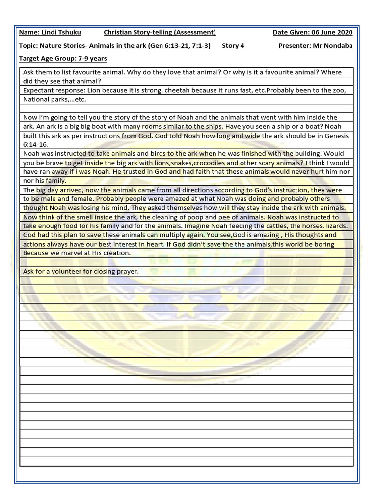 Christian Story-Telling Assignment Story 4 | PDF