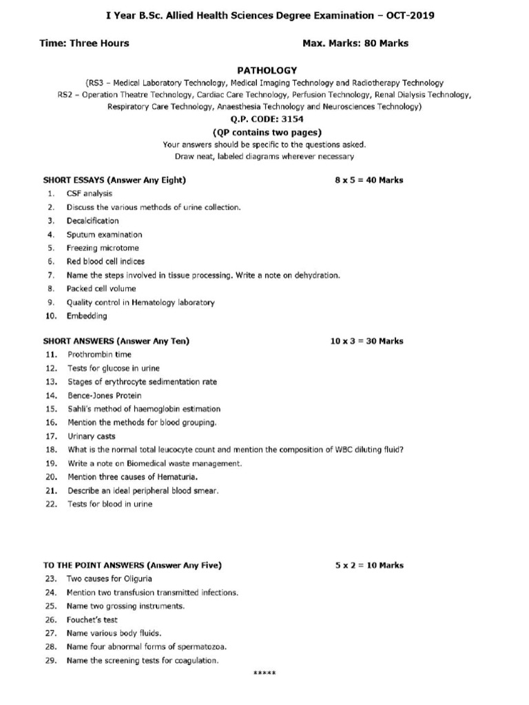 Pathology Rs4 Question Paper | PDF