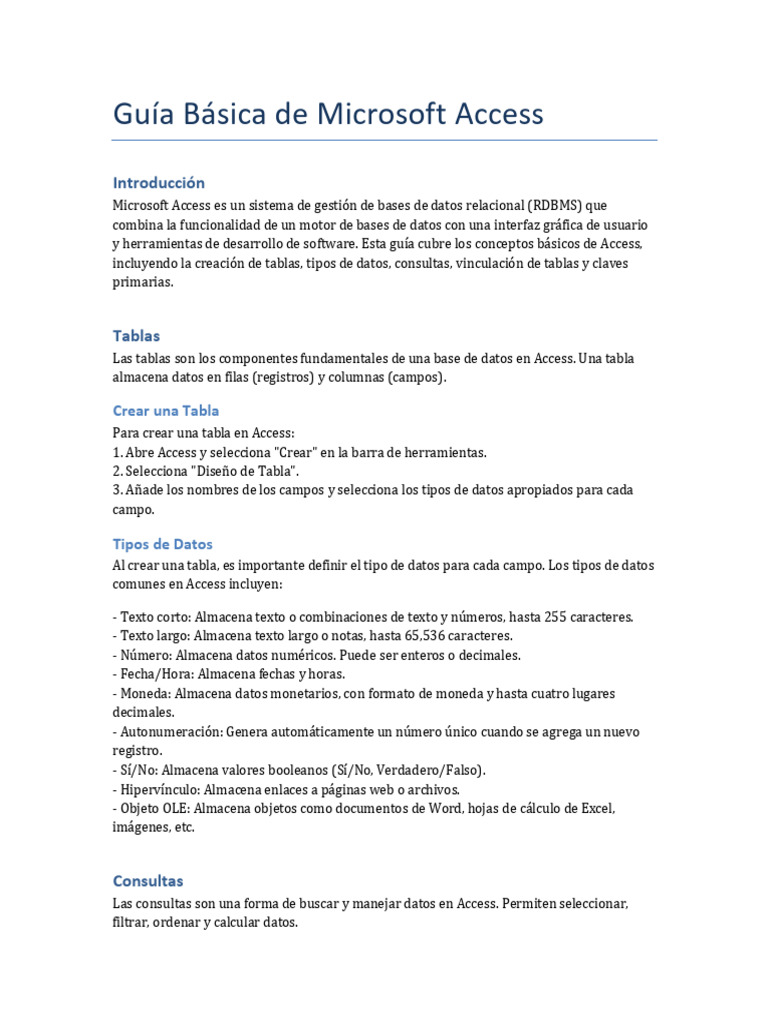 Guía Básica de Microsoft Access | PDF | Bases de datos | Base de datos ...