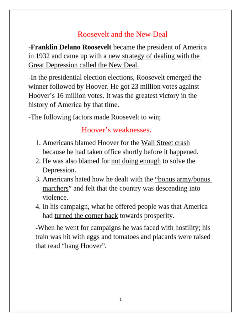 Roosevelt and The New Deal | PDF | New Deal | Franklin D. Roosevelt