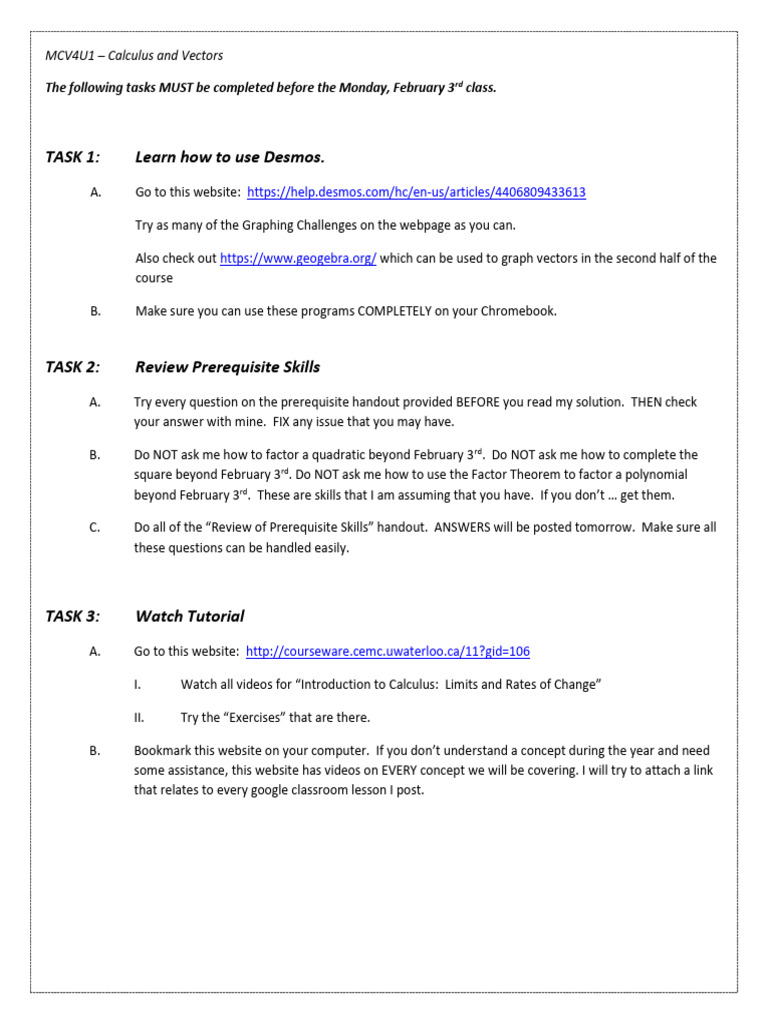 Calculus Prep: Desmos, Skills, Tutorials | PDF
