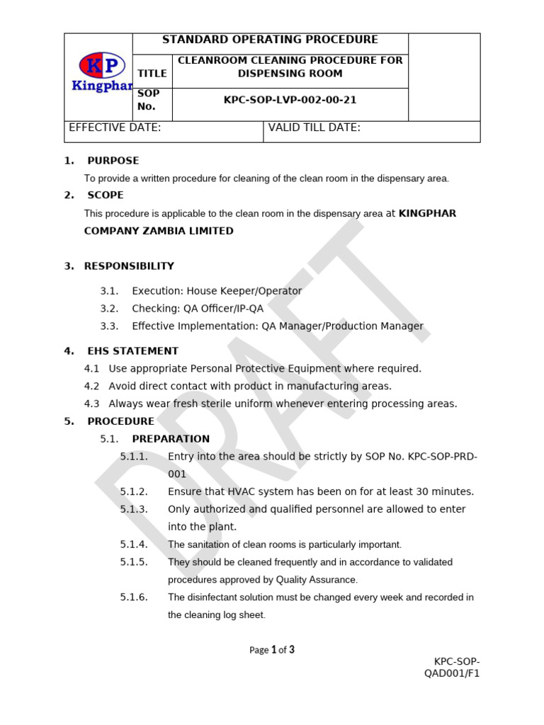 LVP-002 cleaning procedure dispensary | PDF