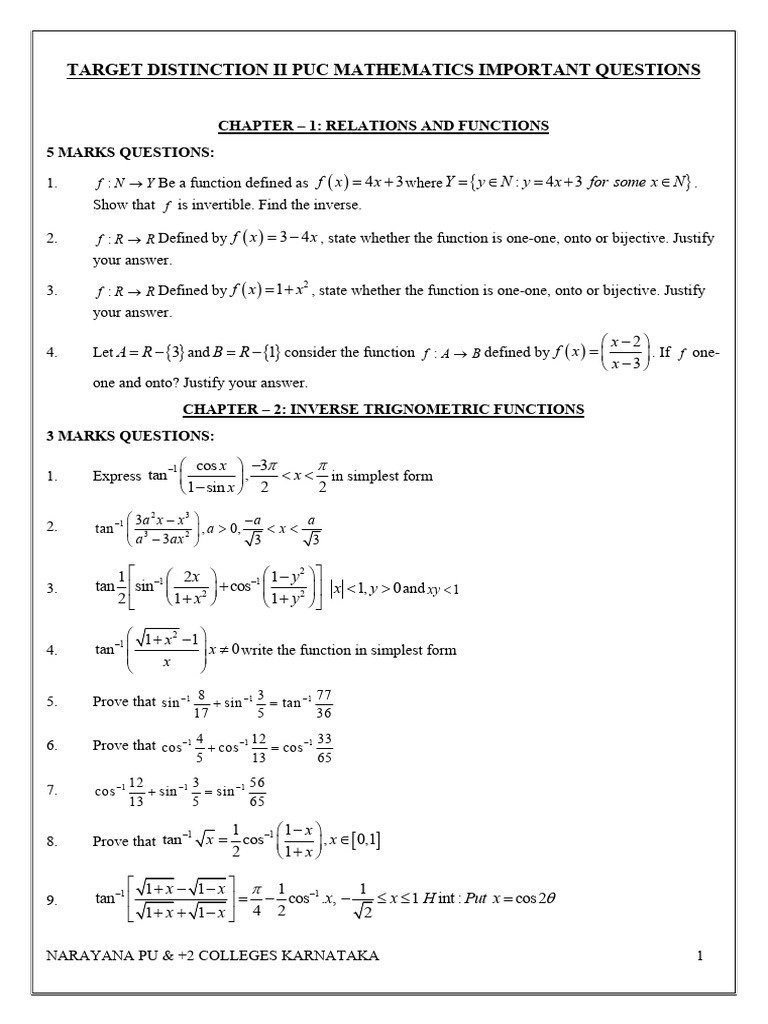 Target Distinction II Puc Maths Important Questions | PDF | Line (Geometry) | Matrix (Mathematics)
