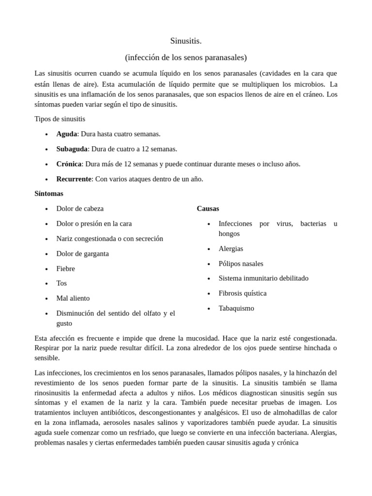 Sinusitis | PDF | Enfermedades y trastornos | Especialidades Medicas
