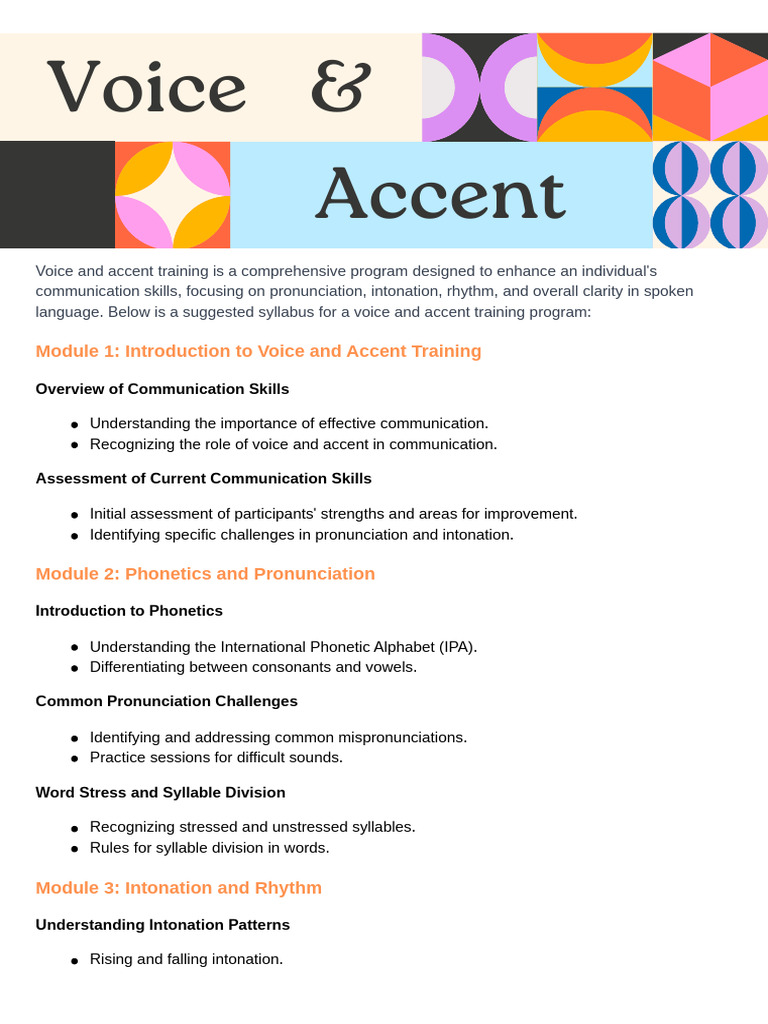 Voice & Accent - Metilda Academy | PDF | Stress (Linguistics) | Communication
