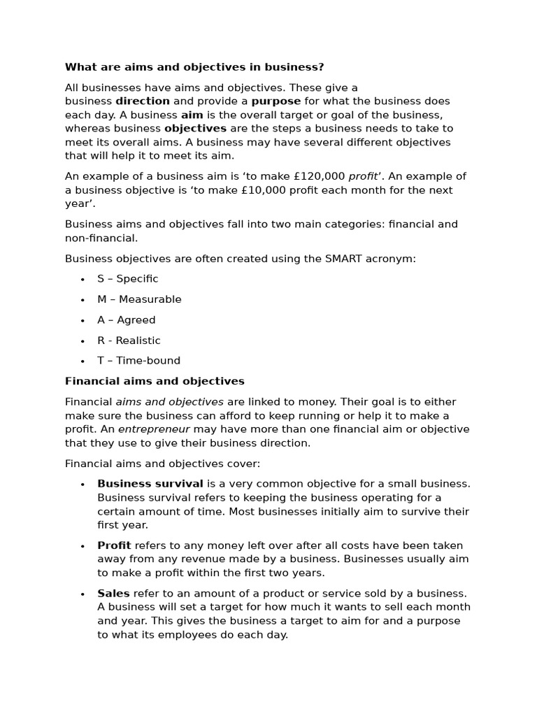Understanding Business Aims and Objectives | PDF | Banks | Interest