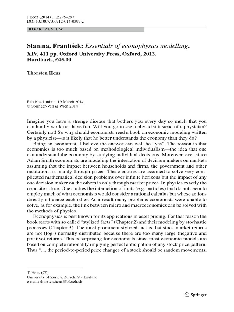 Essentials of Econophysics Modelling | PDF | Economics | Market (Economics)