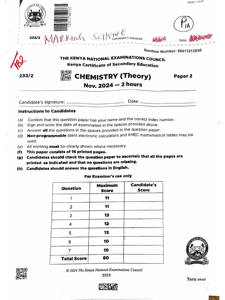 KCSE 2024 Chemistry Pp2 Ms | PDF