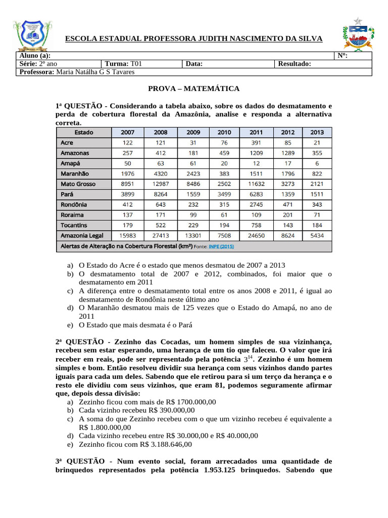 Matemática - Mentor | PDF | Desmatamento