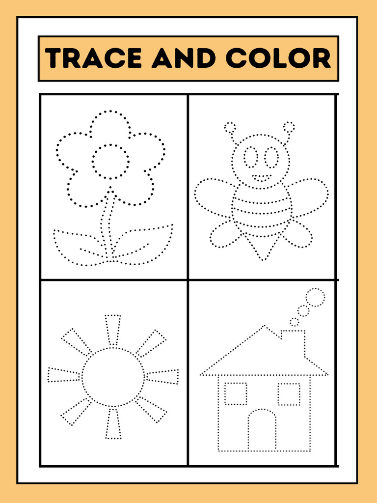 Trace and Color Worksheet in Orange Dotted Illustrative Style PDF | PDF