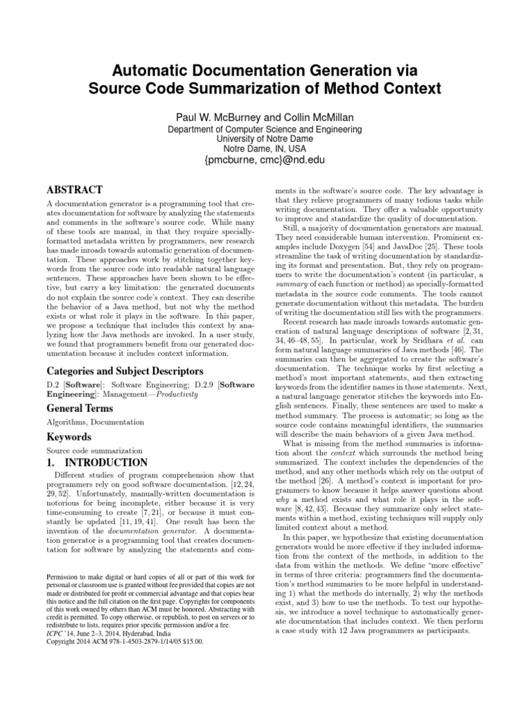 SP-Automatic Documentation Generation via Source Code Summarization of ... SP-Automatic Documentation Generation via Source Code Summarization of ...