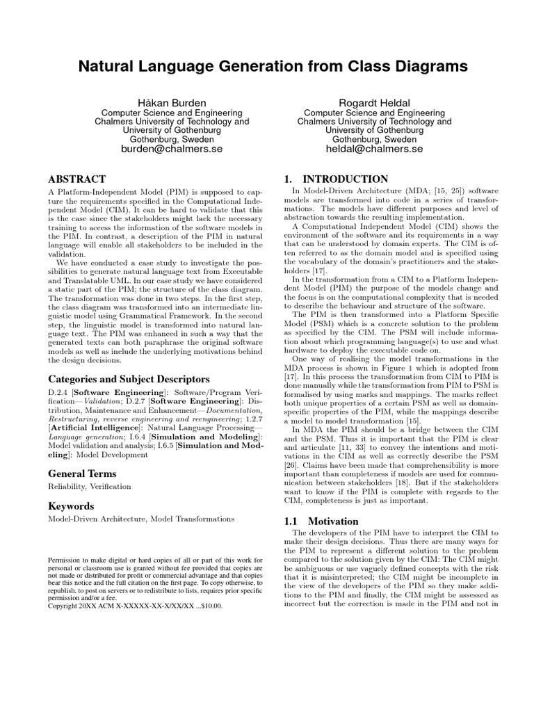 SP-Natural Language Generation From Class Diagrams | PDF | Software ...