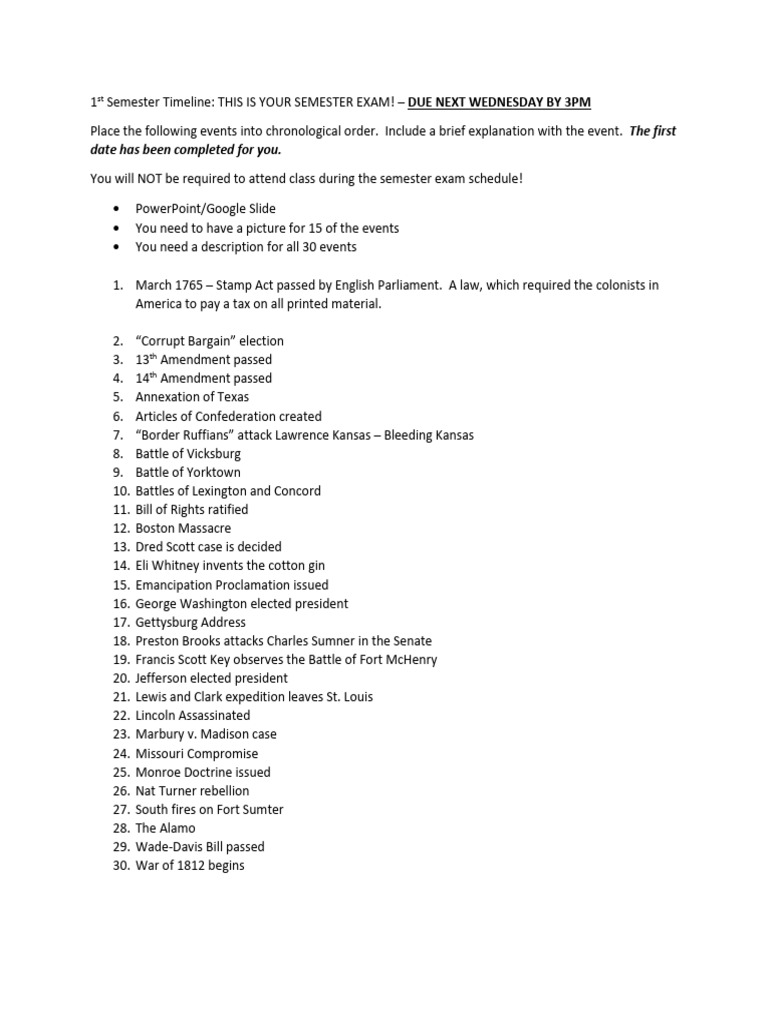 1st Semester Timeline | PDF