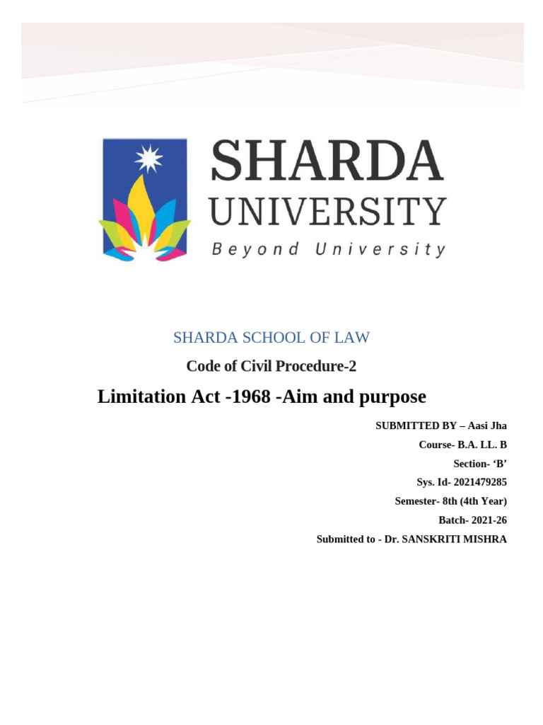 CPC-Limitation Act -1968 -Aim and Purpose (1) | PDF | Equity (Law ...