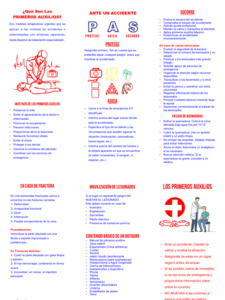 TRIPTICO de PRIMEROS AUXILIOS BÁSICOS | PDF | Primeros auxilios | Especialidades Medicas