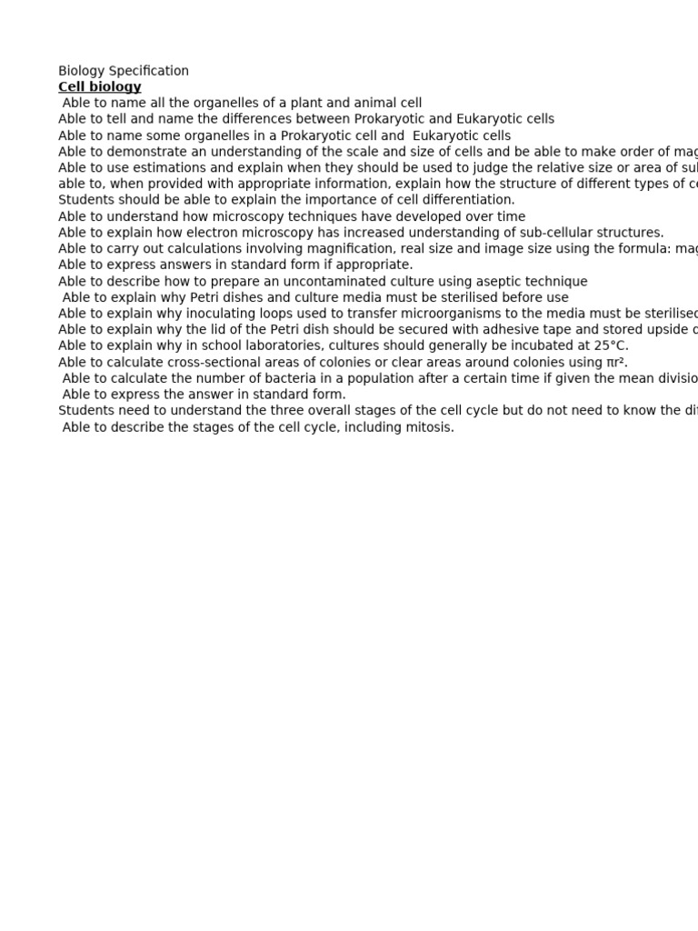 Biology Specification | PDF