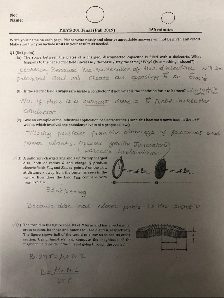 Phys201 Fall19 Final | PDF | Inductor | Electronics