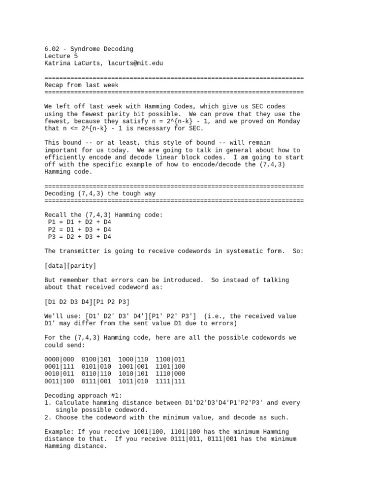 Syndrome Decoding | PDF | Discrete Mathematics | Algorithms