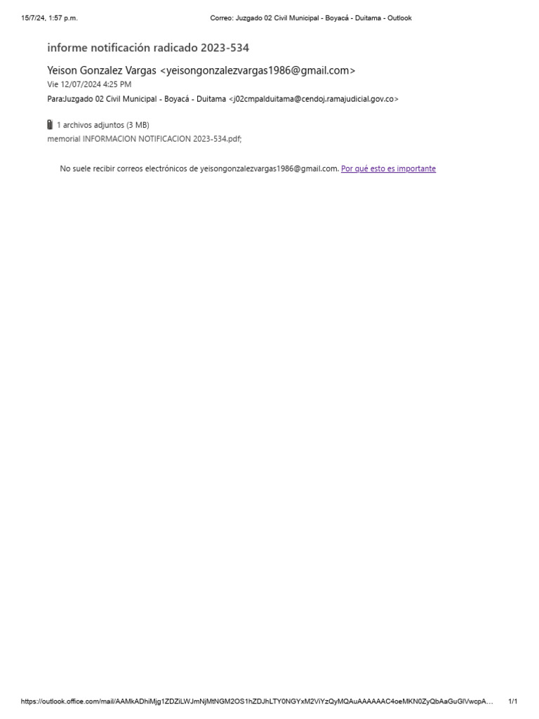 Informe Notificación Radicado 2023-534 | PDF