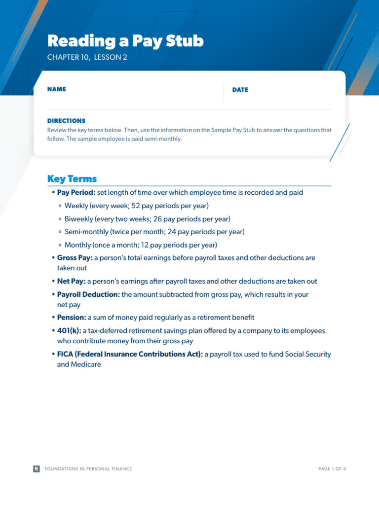 Chapter 10, Lesson 2 Activity | PDF | Paycheck | Payroll