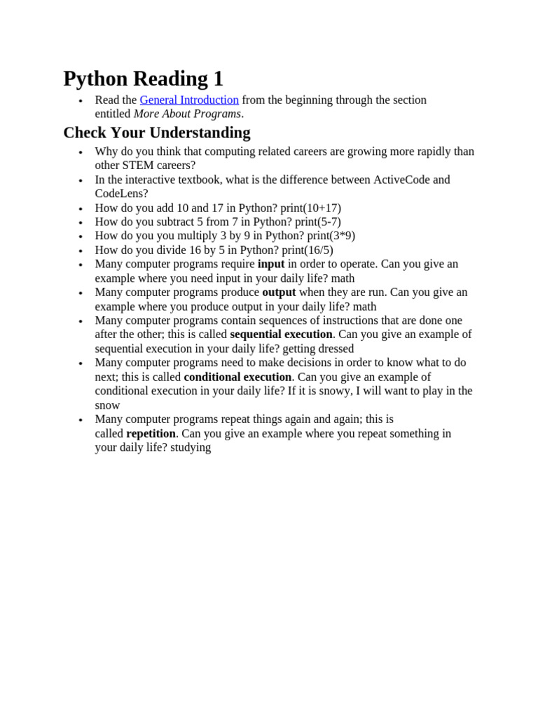 Python Reading 1 Assignment From Runestone | PDF