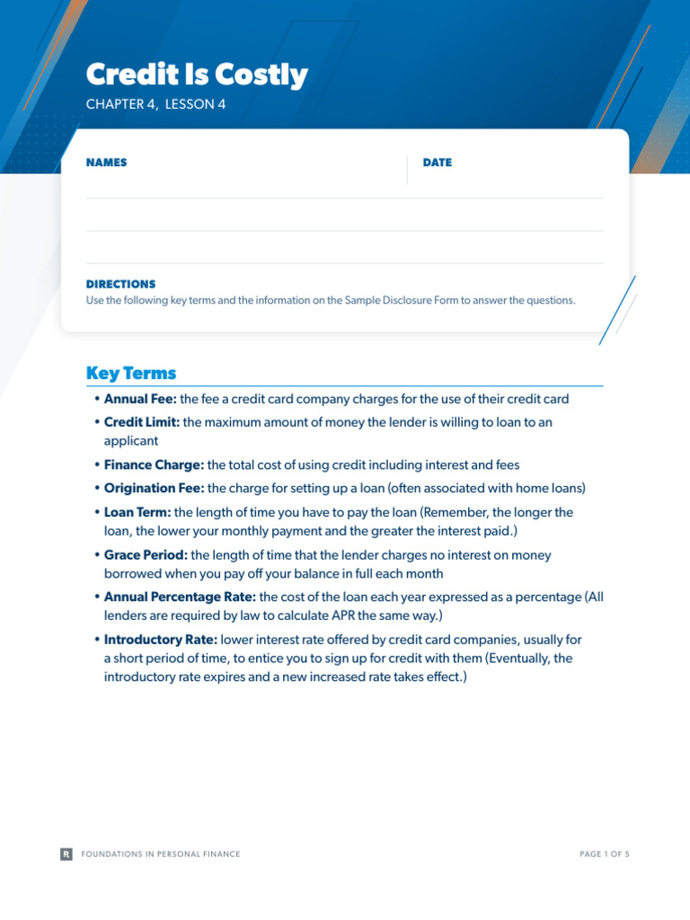 Chapter 4, Lesson 4 Activity | PDF | Credit Card | Annual Percentage Rate