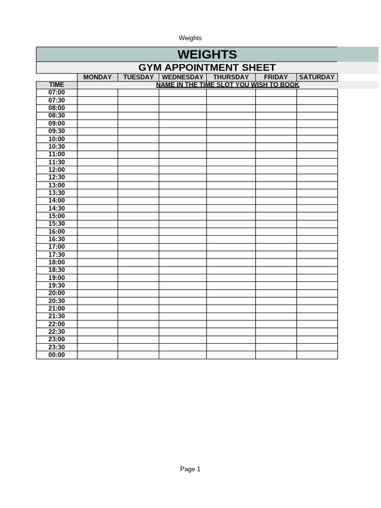 Gym Appointment Sheet | PDF
