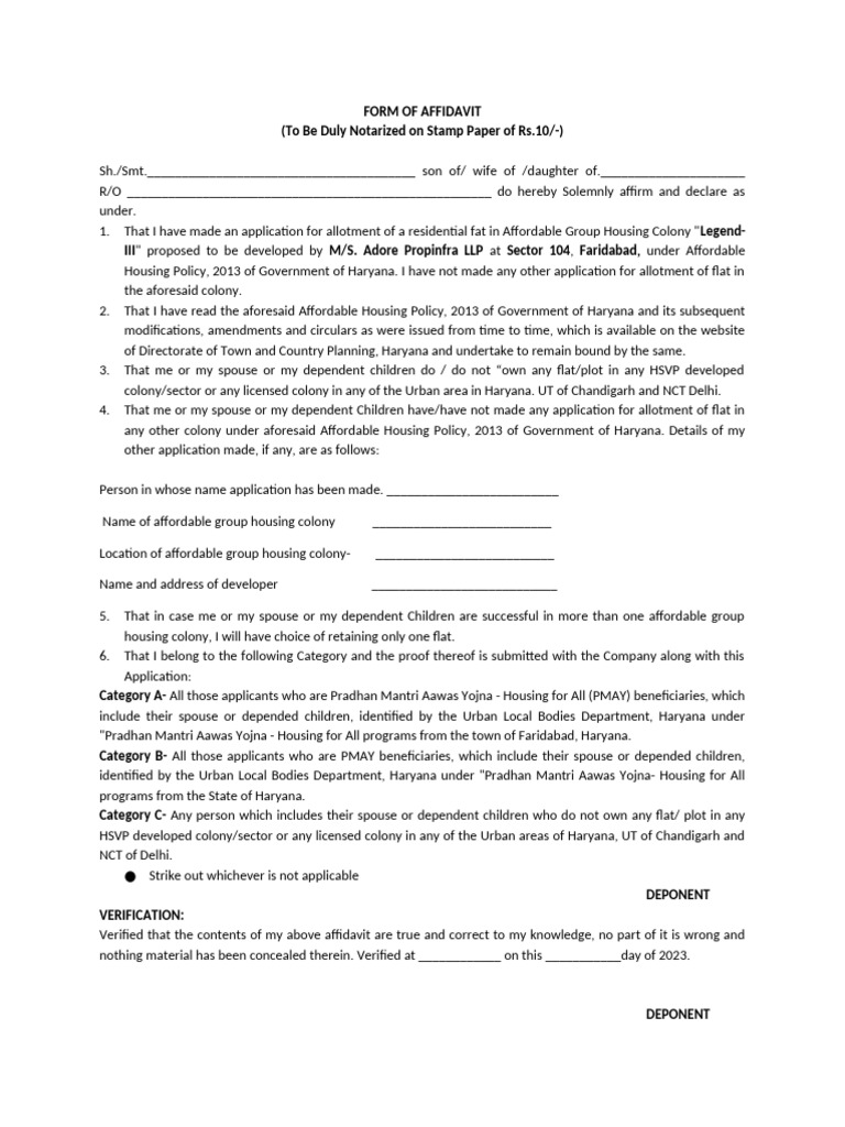 AFFIDAVIT FORM Legend-III | PDF | Government Of India | Urbanization