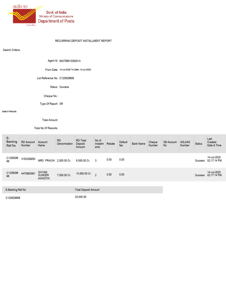Recurring Deposit Installment Report | PDF | Financial Services | Banking
