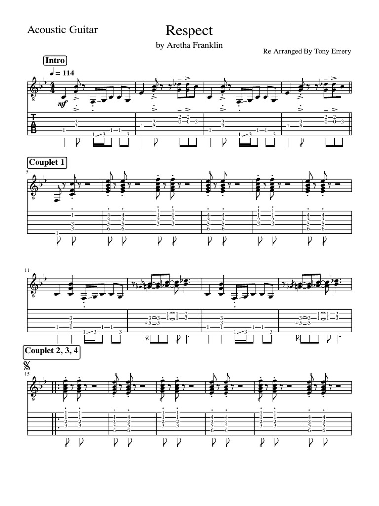 Respect Aretha Franklin No More Blues Tono-Acoustic Guitar | PDF