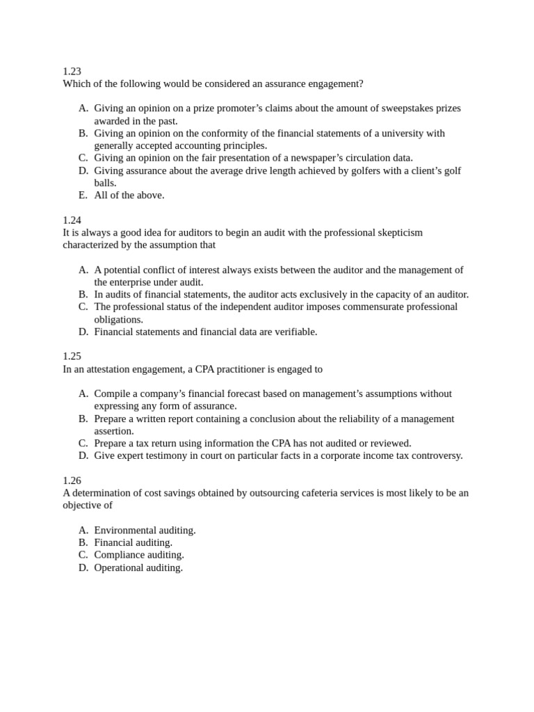 Chapter 1 Multiple Choice Questions | PDF | Audit | Accounting