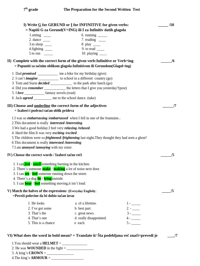 7th Grade - The Preparation For The Second Written Test - 2024-Maj ...