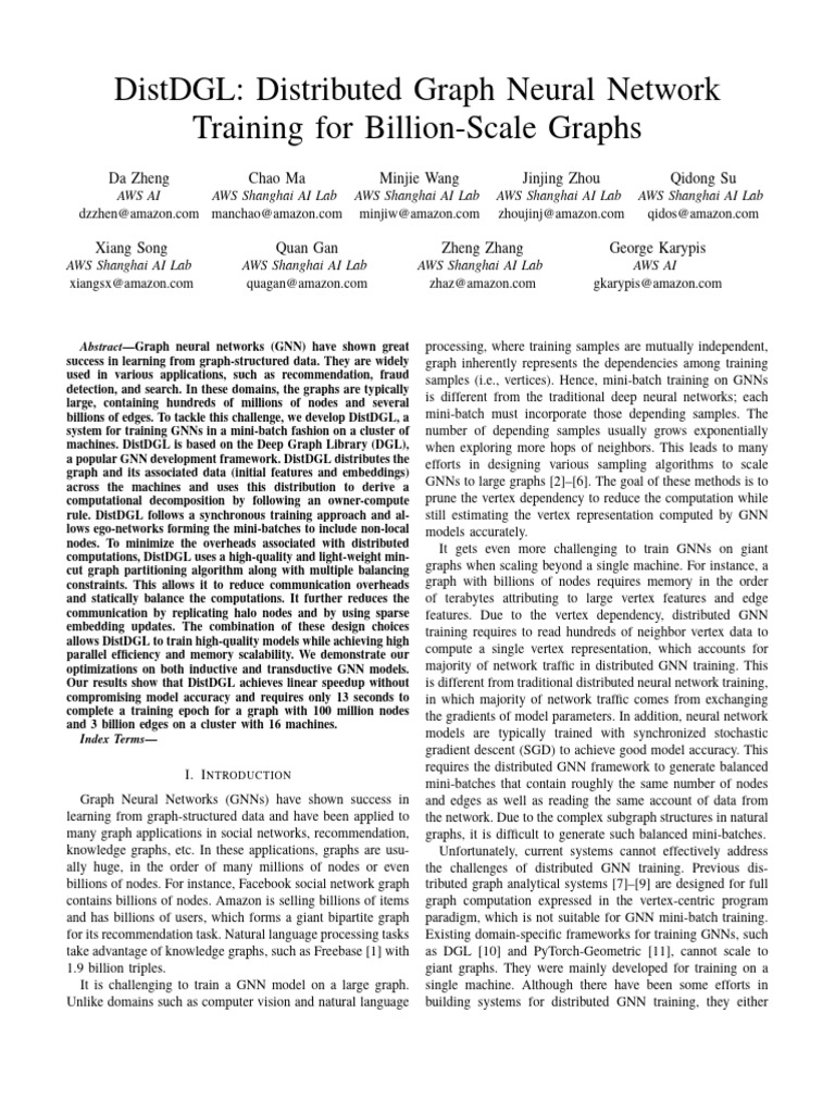 DistDGL Distributed Graph Neural Network Training For | PDF | Vertex (Graph Theory) | Deep Learning