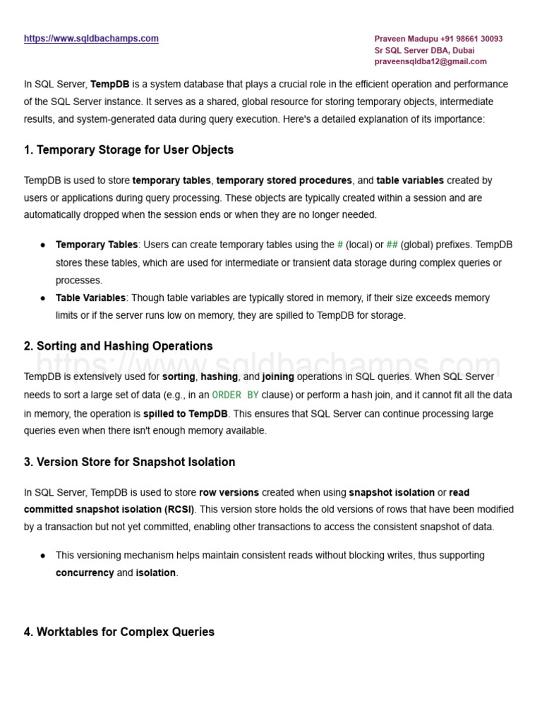 What is the importance of TempDB in SQL Server_ | PDF | Microsoft Sql ...