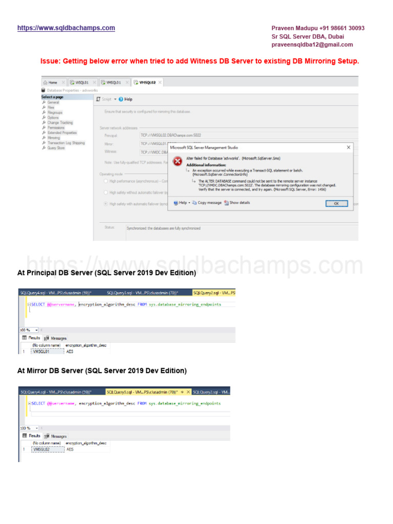 Witness Server Adding Issue - DB Mirroring | PDF