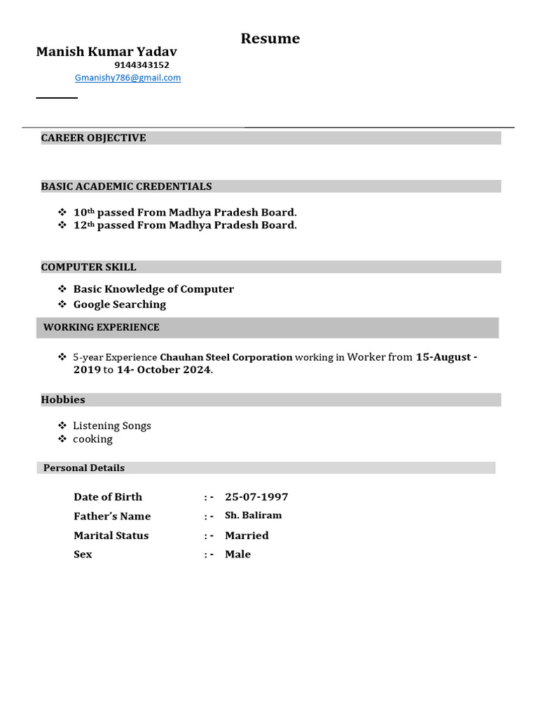 manish kumar yadav Resume | PDF