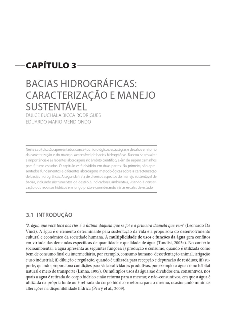 3 Bacias Hidrogr Ficas Caracteriza o e Manejo Sustent Vel 2013 | PDF | Água | Bacia hidrográfica