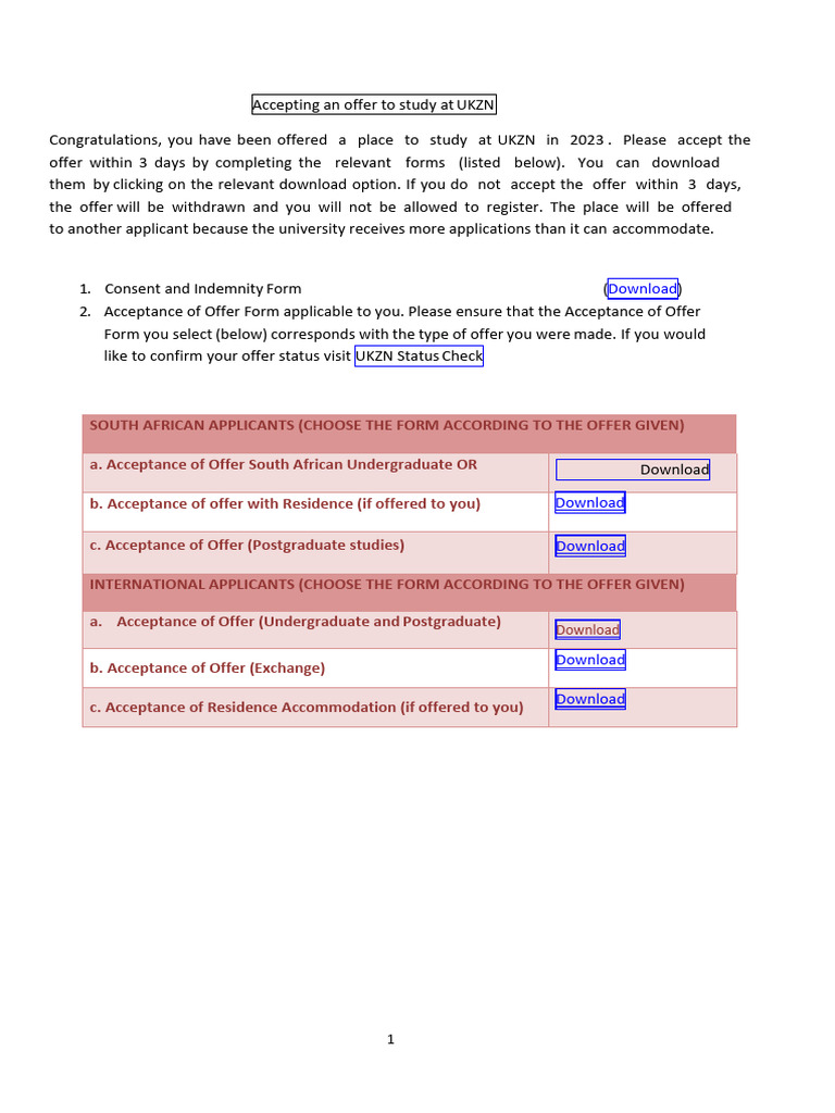 Accept UKZN 2023 Offer Instructions | PDF | Banks | Wire Transfer