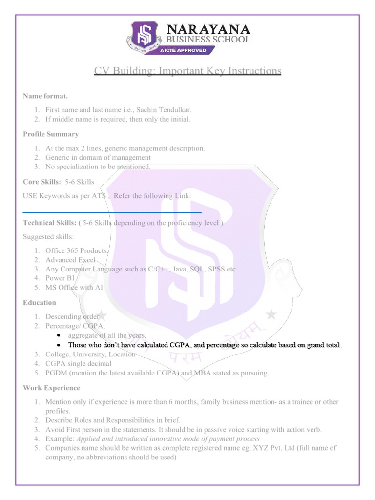 CV Building Instructions | PDF