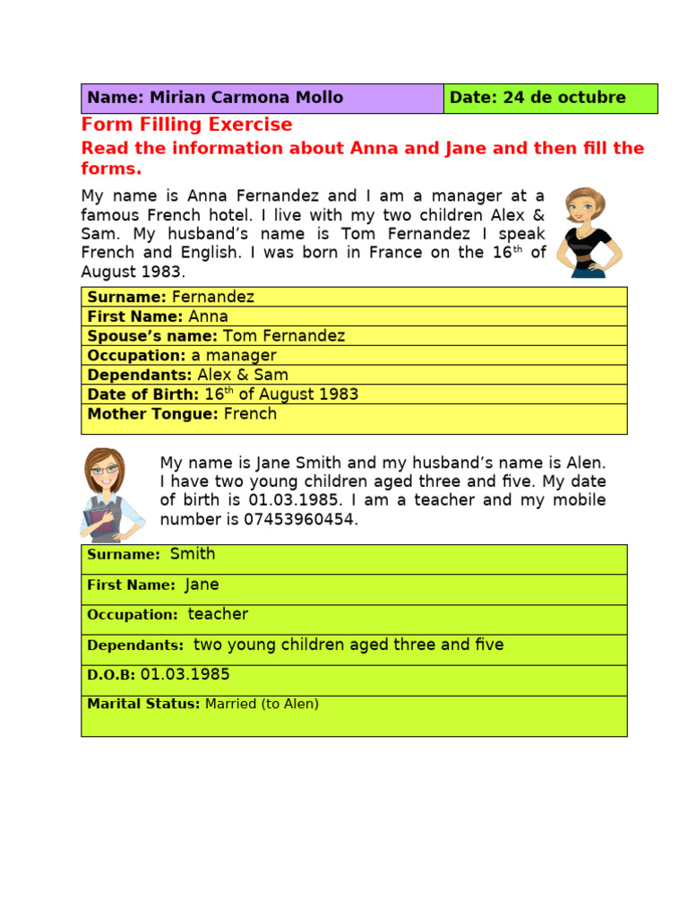 FORM FILLING EXERCISE 21-10-24 Mirian Carmona | PDF