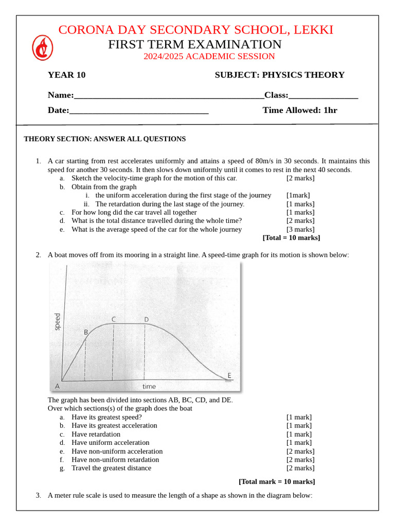 Year 10 Physics Theory Exam 2024/25 | PDF | International System Of ...