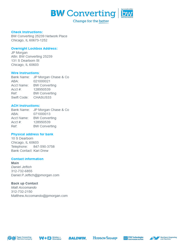 BW Converting Banking Details | PDF