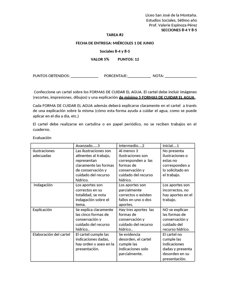 Formas de Cuidar el Agua: Tarea 7° Año | PDF