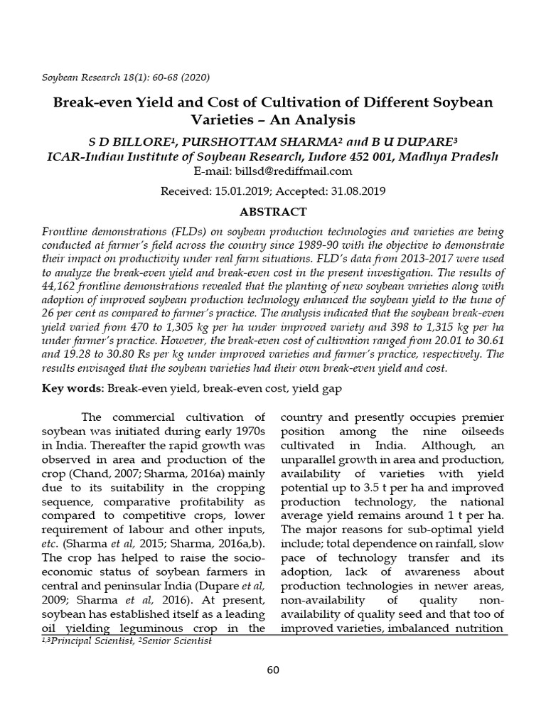 Break-even Analysis of Soybean Varieties | PDF | Crop Yield | Agriculture