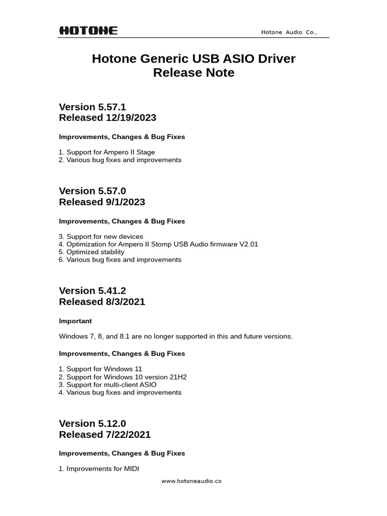 Hotone USB ASIO Driver Release Note | PDF