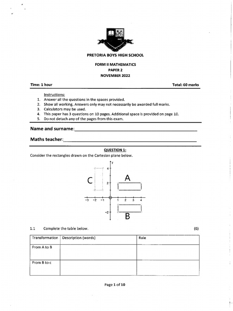 Form 2 Mathematics Paper 2 November 2022 | PDF