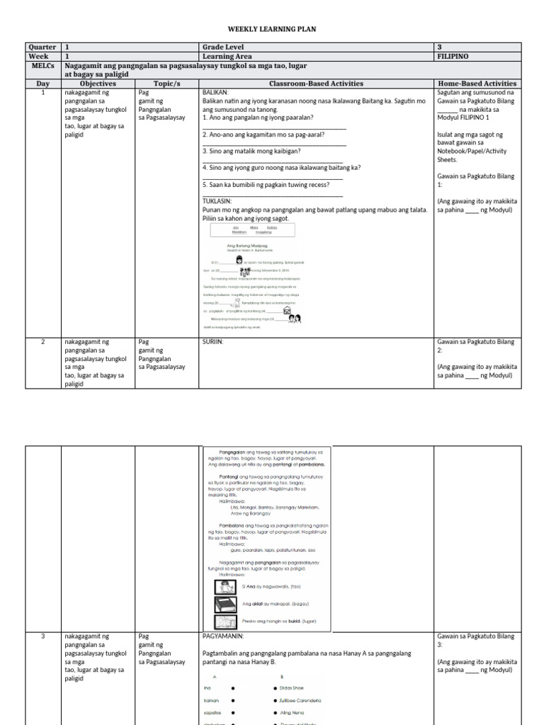 WLP Filipino-3 Q1 W1 | PDF