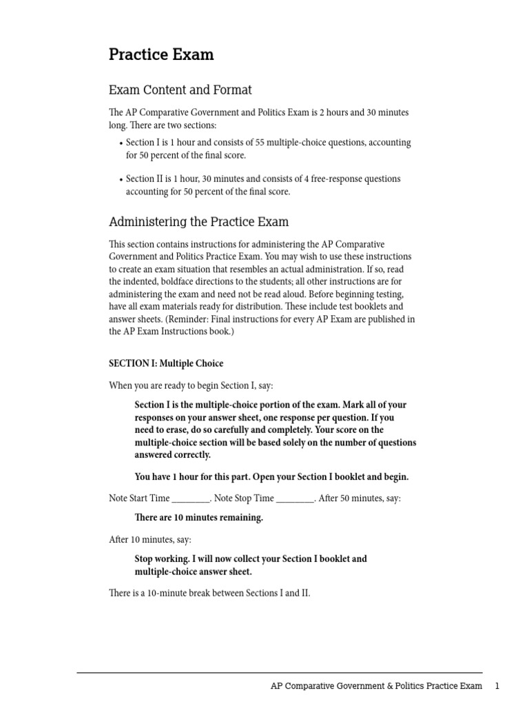AP Comparative Government and Politics 2020 Practice Exam 1 MCQ | PDF ...