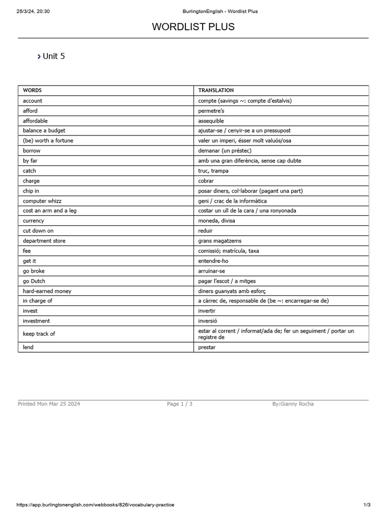 Unit 5 Vocabulary | PDF